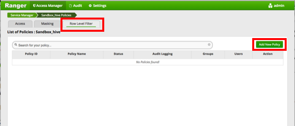 Row-level Filtering in Hive with Ranger Policies - Hortonworks Data Platform