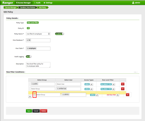 Row-level Filtering in Hive with Ranger Policies - Hortonworks Data Platform