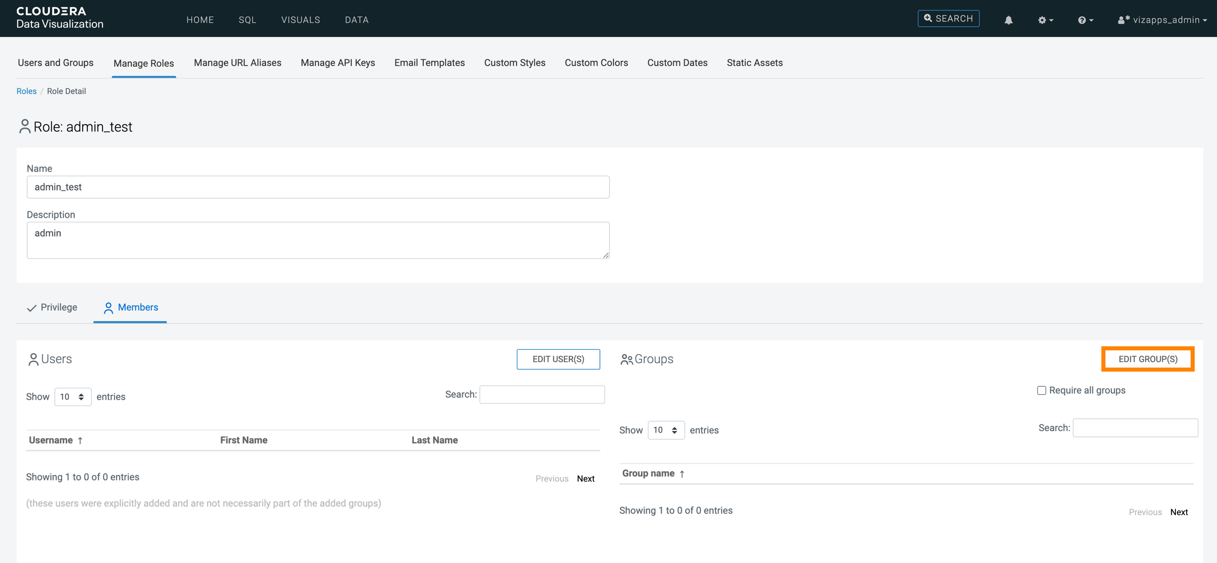 Assigning roles to user groups