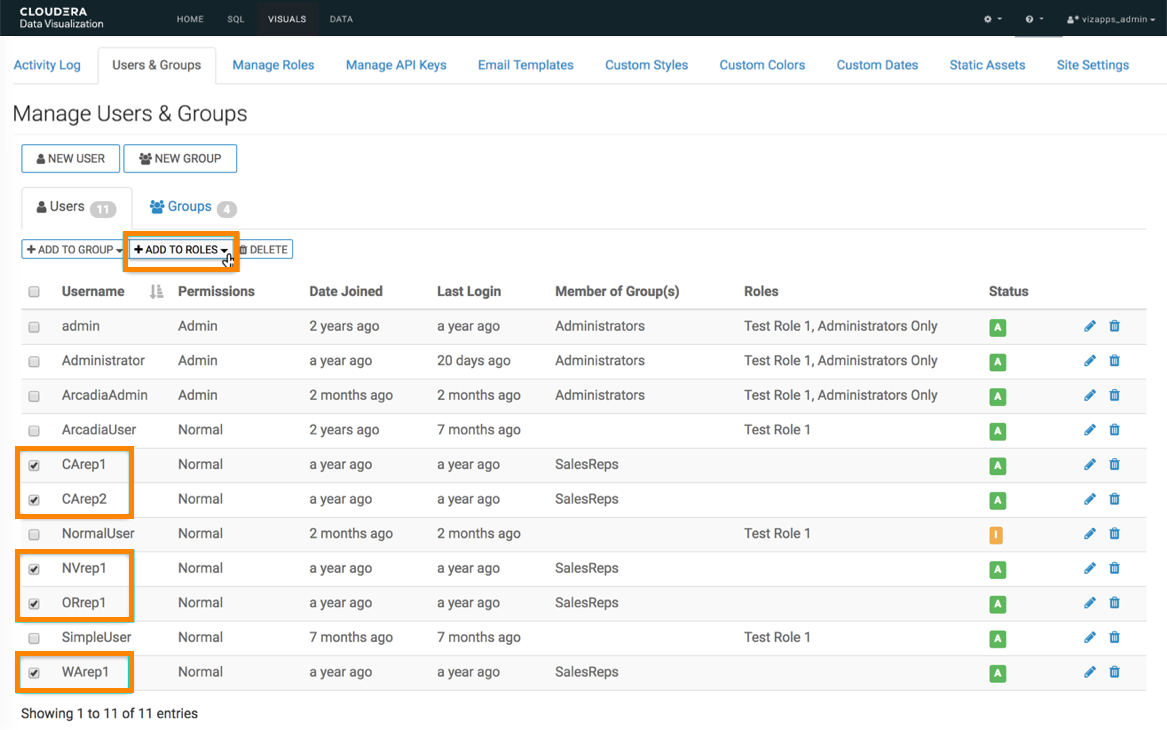 Assigning multiple roles to multiple users